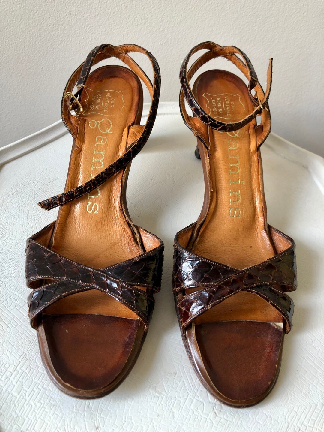 Vintage 1950s Snakeskin Leather Sandals | 8N - Etsy