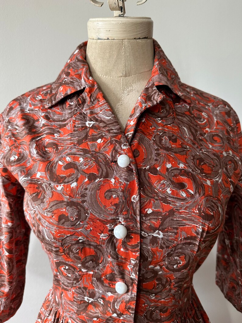 Vintage 1940s | 50s Cotton Swirl Print Shirtwaist Dress - Etsy