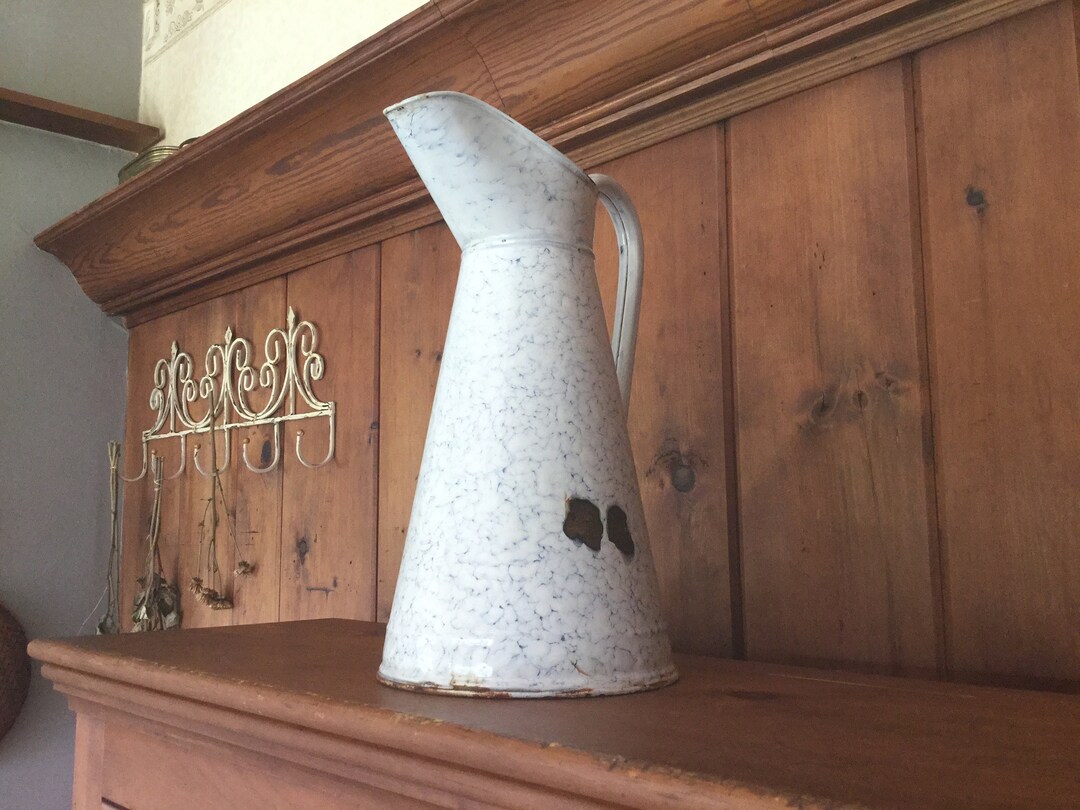 Large French Enamel Pitcher, French Enamel Body Pitcher, Bath Pitcher ...