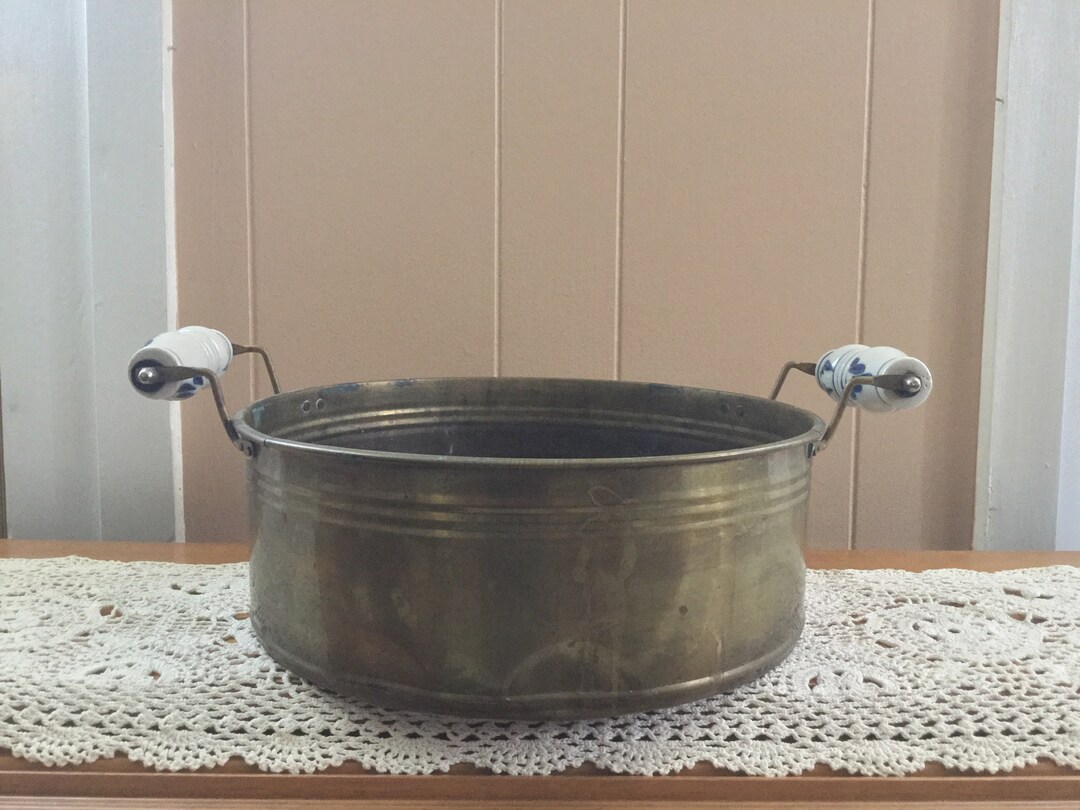 Large Brass Pot, 2 Handles Delft, Vintage Brass Pot, Farmhouse Cottage ...