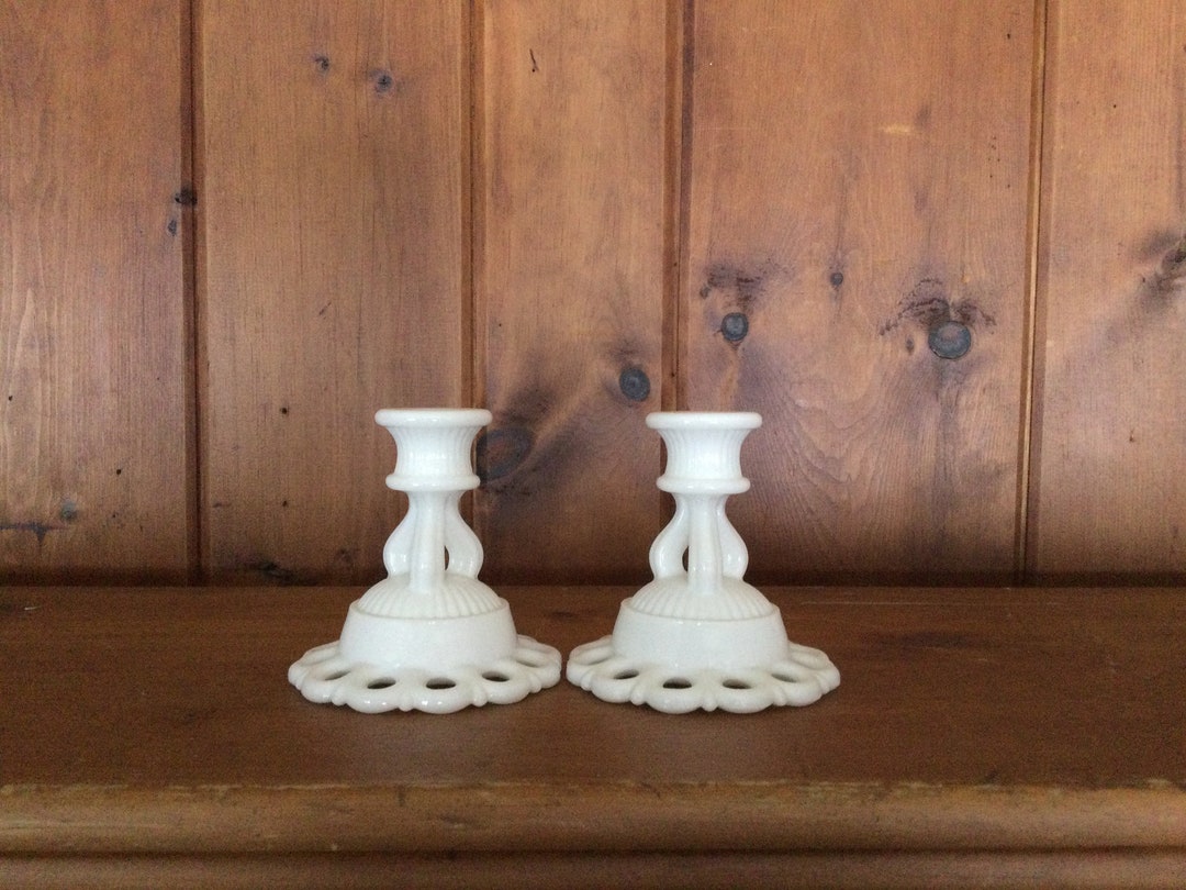 Westmoreland Doric Lace Edge White Milk Glass Candlesticks, Vintage ...