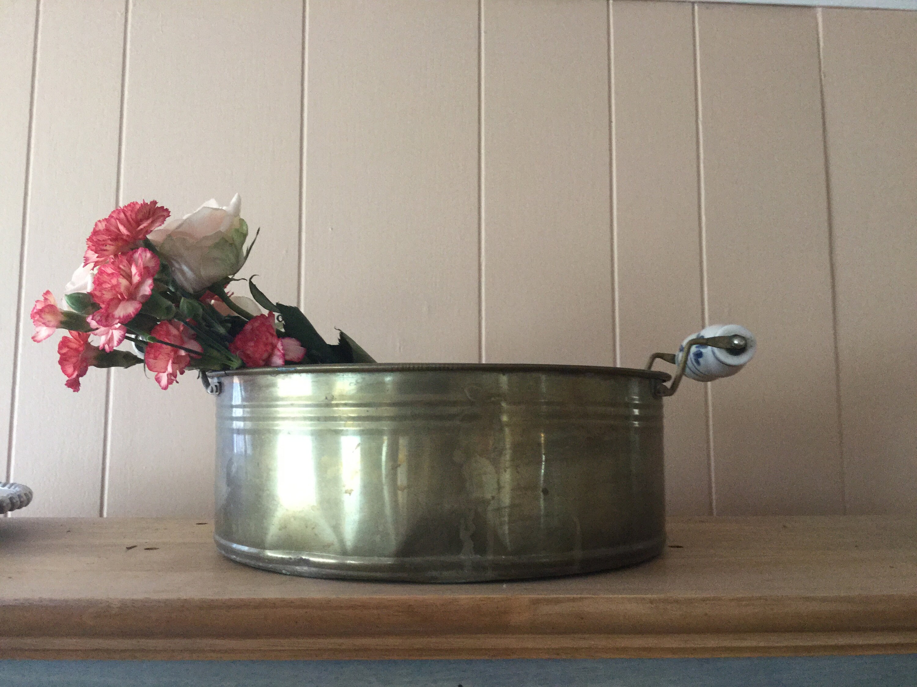 Large Brass Pot, 2 Handles Delft, Vintage Brass Pot, Farmhouse Cottage ...
