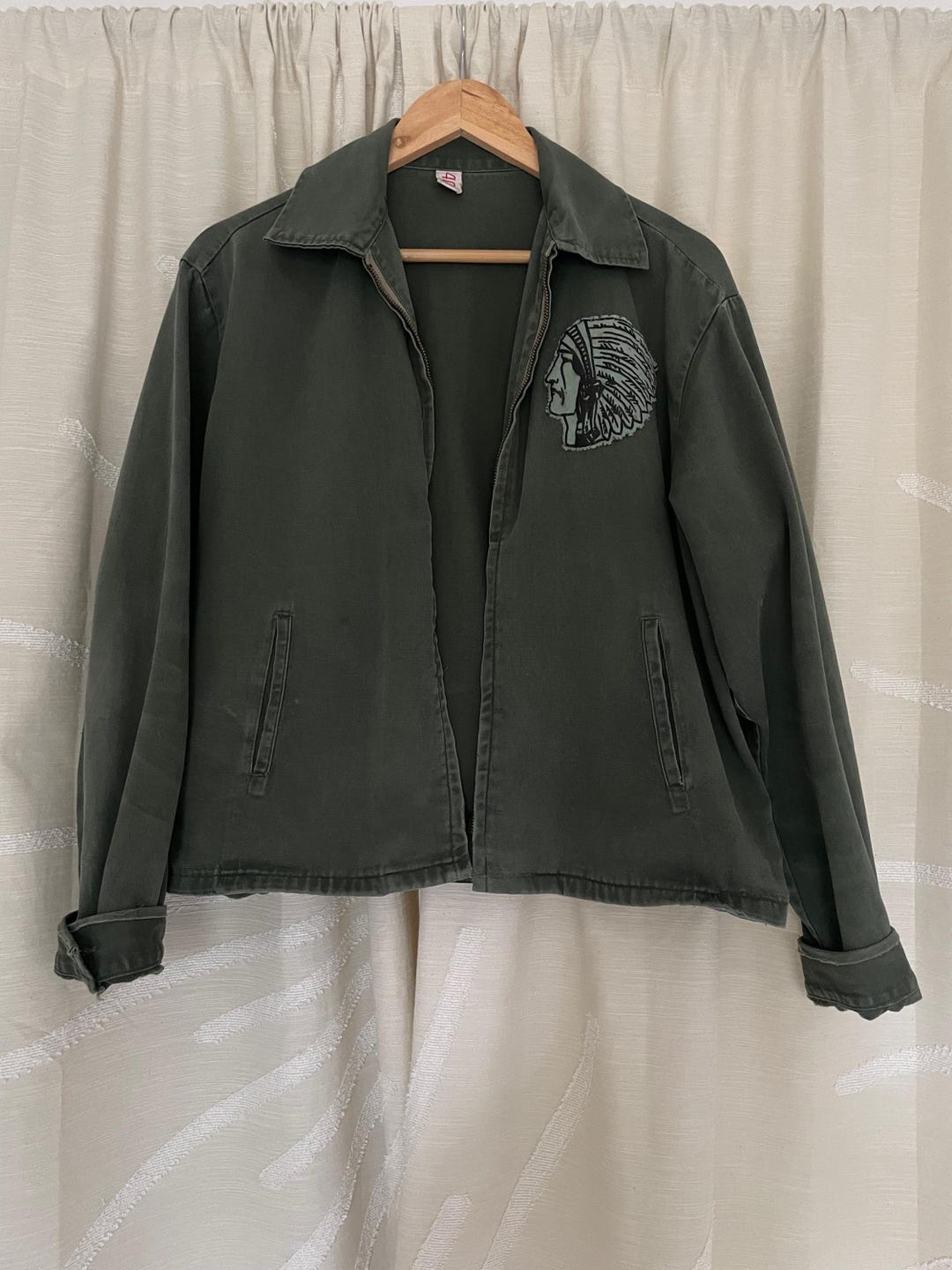 1960s-70s Military Fatigue Jacket With Native American Patch Size XS/S ...