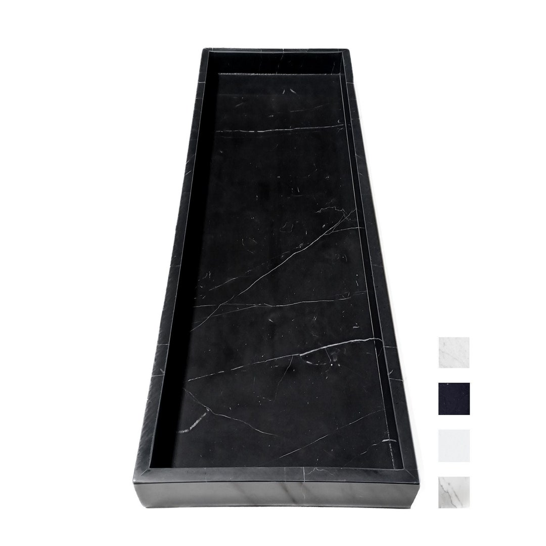 Long Black Marble Serving Tray – Rectangular Kitchen Counter Display ...