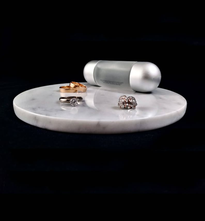Small Round Carrara Marble Serving Tray, White Vanity Tray, Decorative ...