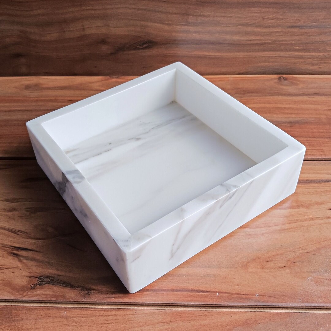 Square Calacatta Gold Marble Tray for Kitchen Counter Organizer, Modern ...