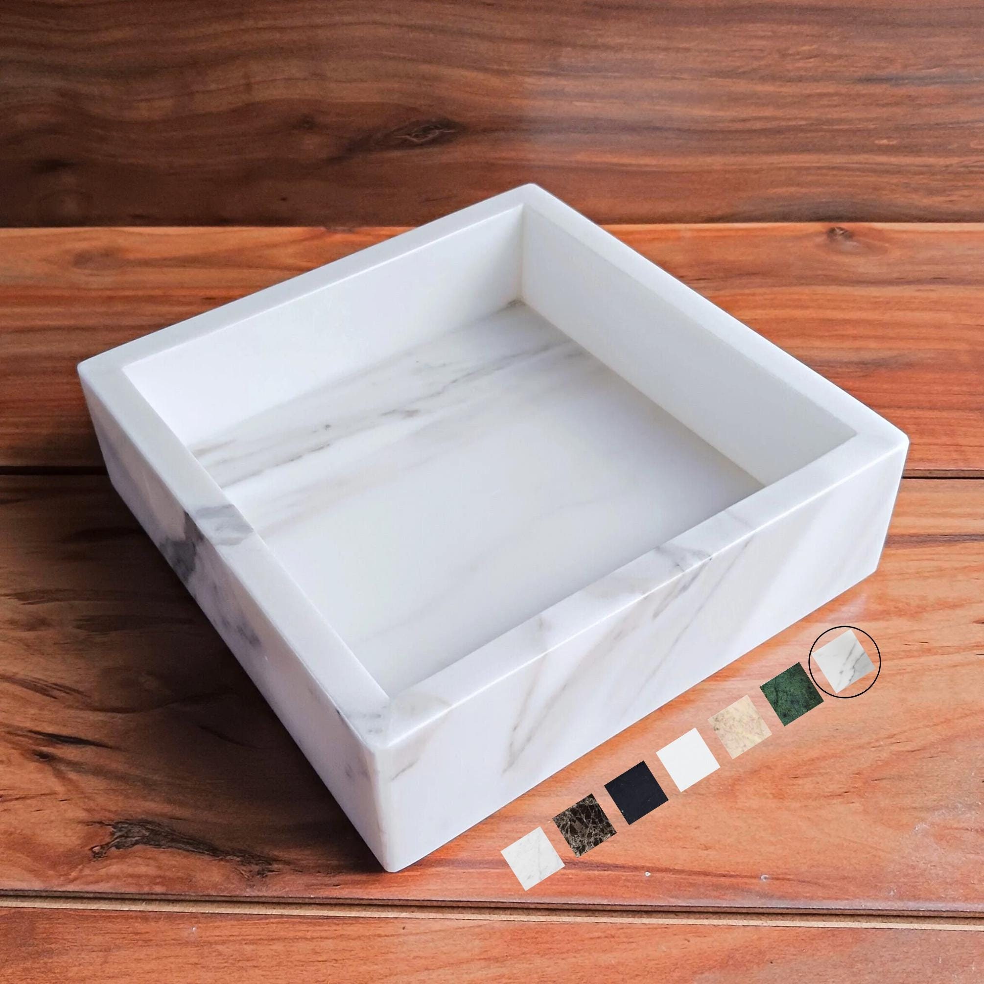 Square Calacatta Gold Marble Tray for Kitchen Counter Organizer, Modern ...