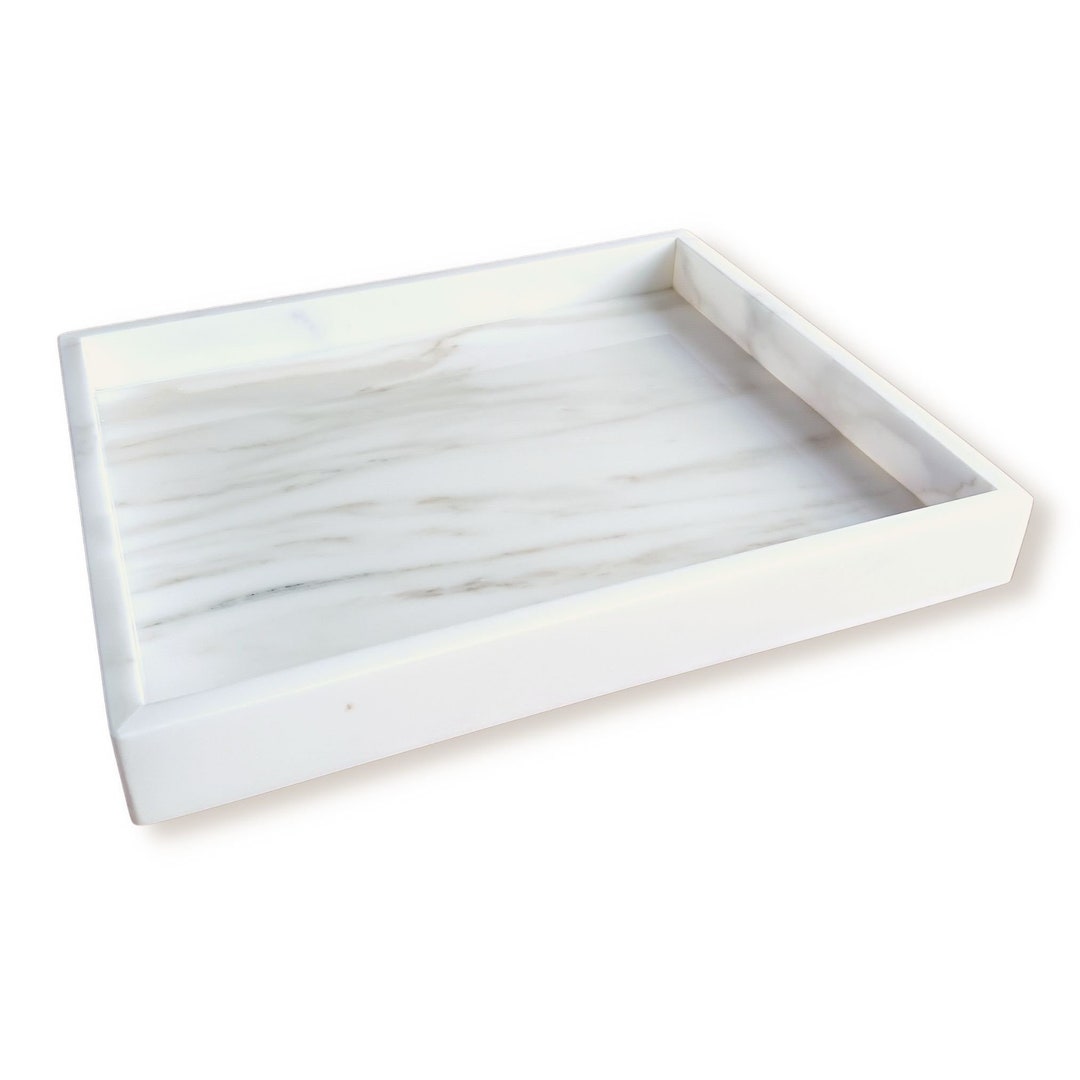 Rectangle Marble Tray Organizer for Bathroom, Calacatta Gold Marble ...