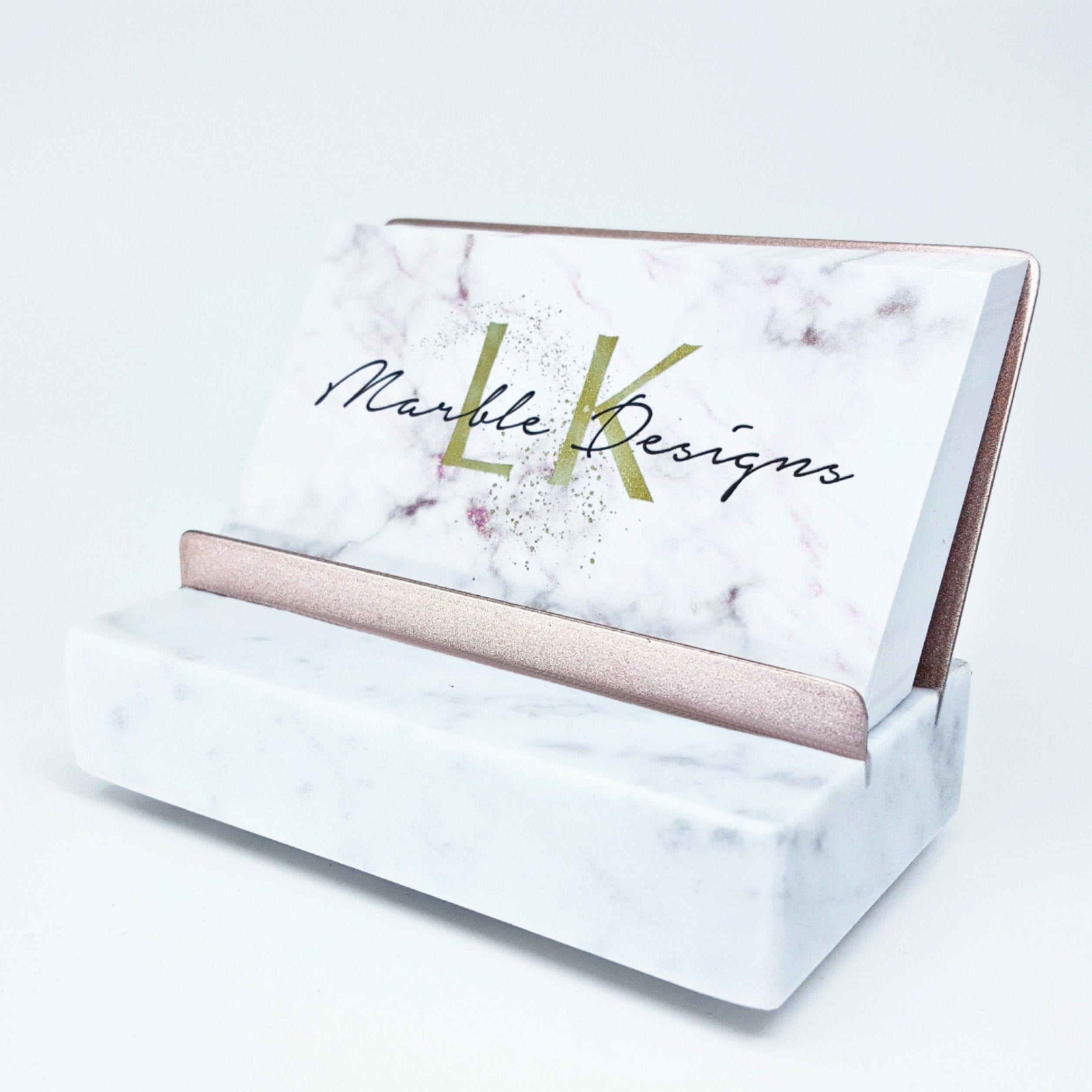 Business Card Holder for Desk, Marble Decor Personalized in Rose Gold ...