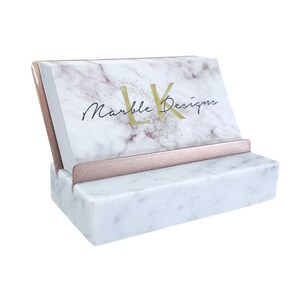 Business Card Holder for Desk, Marble Decor Personalized in Rose Gold ...