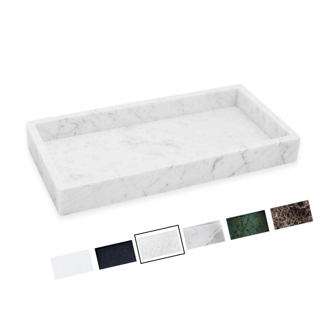 White Rectangular Marble Vanity Tray, Bathroom Guest Towel Tray ...