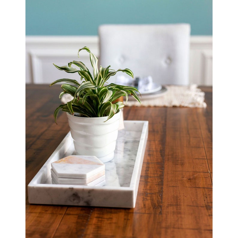 Large Rectangle White Marble Serving Tray Organizer Dining - Etsy