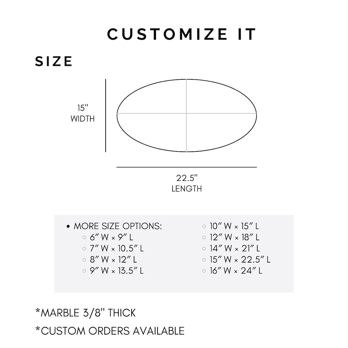 Oval Marble Tabletop Serving Tray, Custom Cut to Size Stone, Polished ...