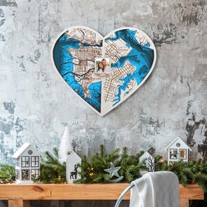 Custom Heart Map for Couples Long Distance Wall Art 3D Dual Location ...