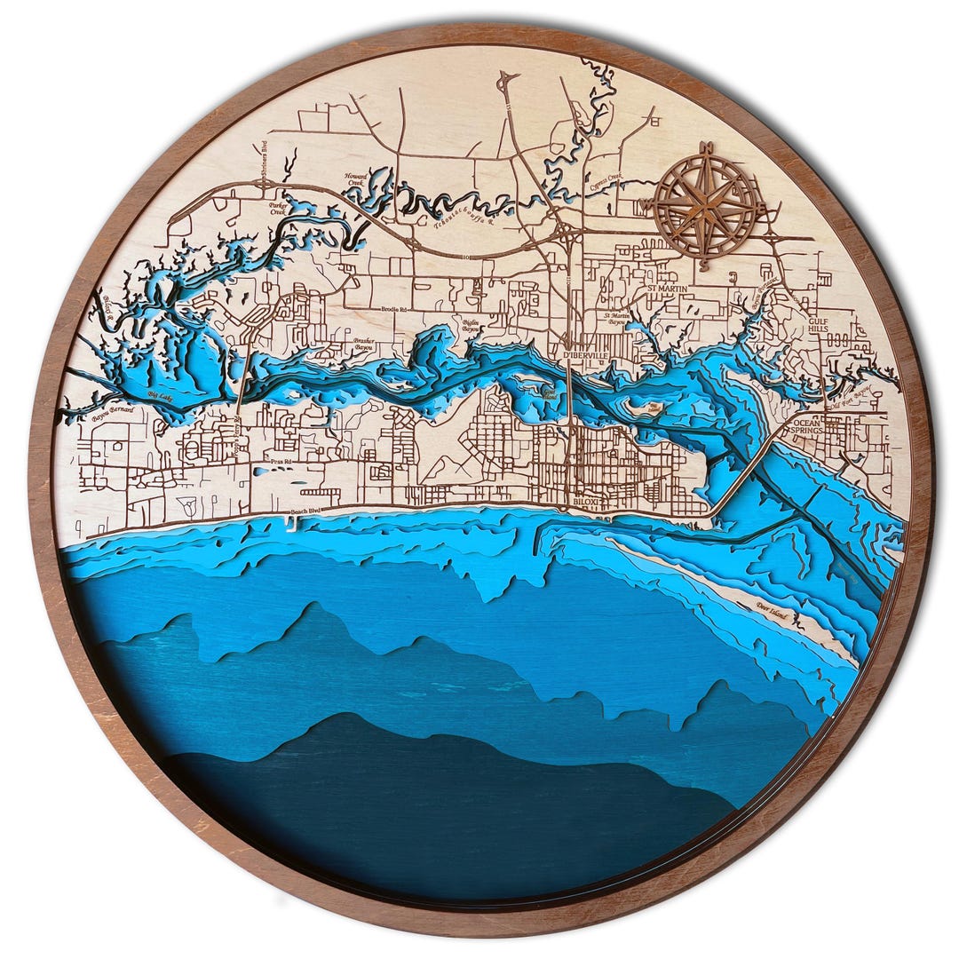Ocean Springs Biloxi Bay Wooden 3D Map - Etsy