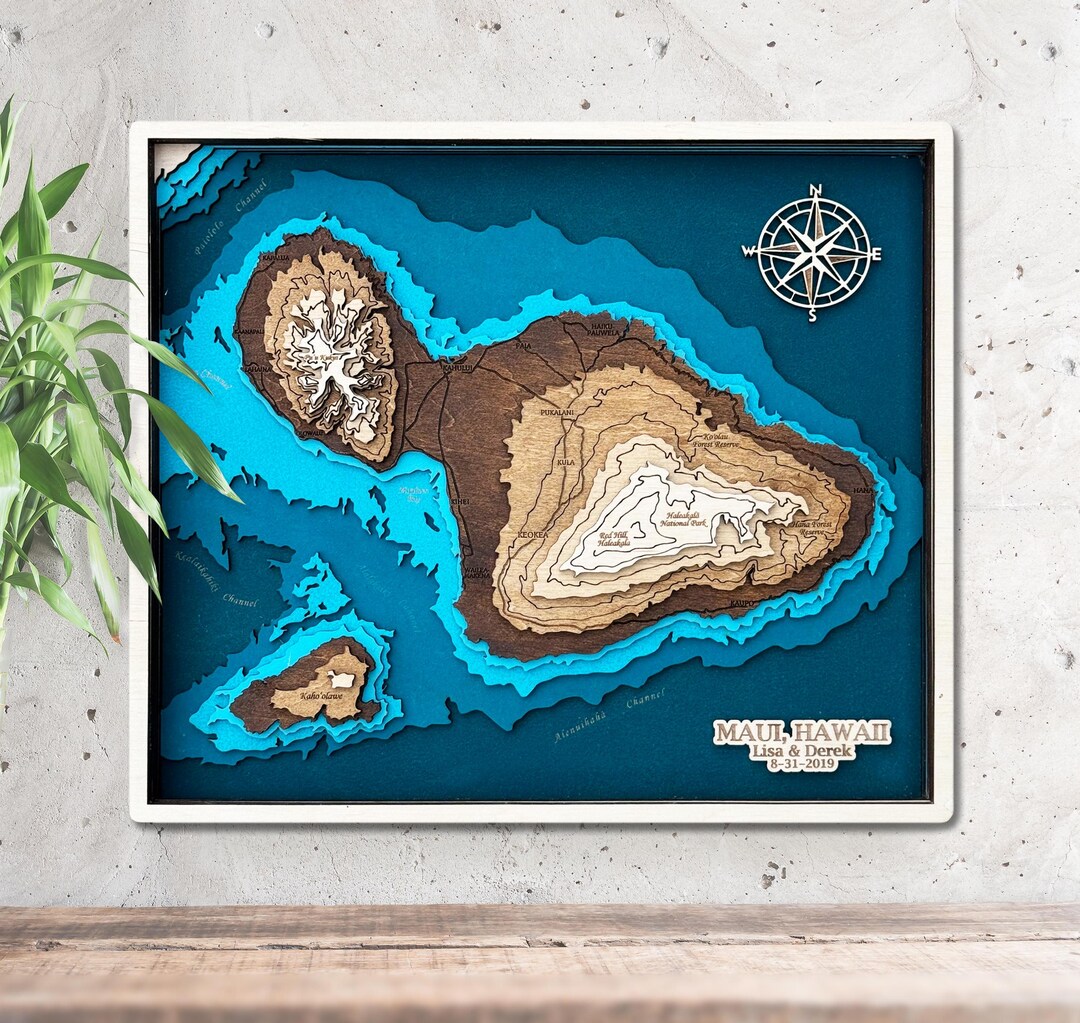 Maui Island Wood Map 3D With Laser Cut File - Etsy