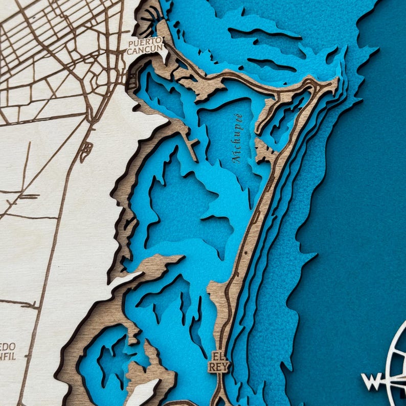 3D Wood Map of Cancun Mexico - Etsy