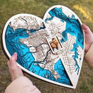 Custom Heart Map for Couples Long Distance Wall Art 3D Dual Location ...