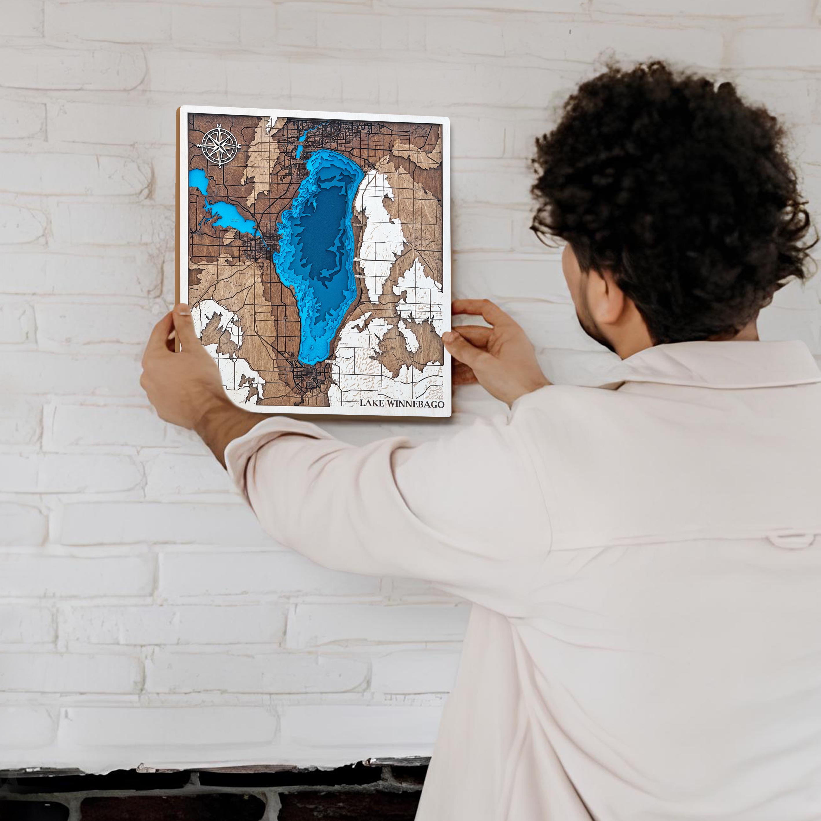 Lake Winnebago 3D Wood Map Wall Art – Wisconsin Layered Topographic Map ...