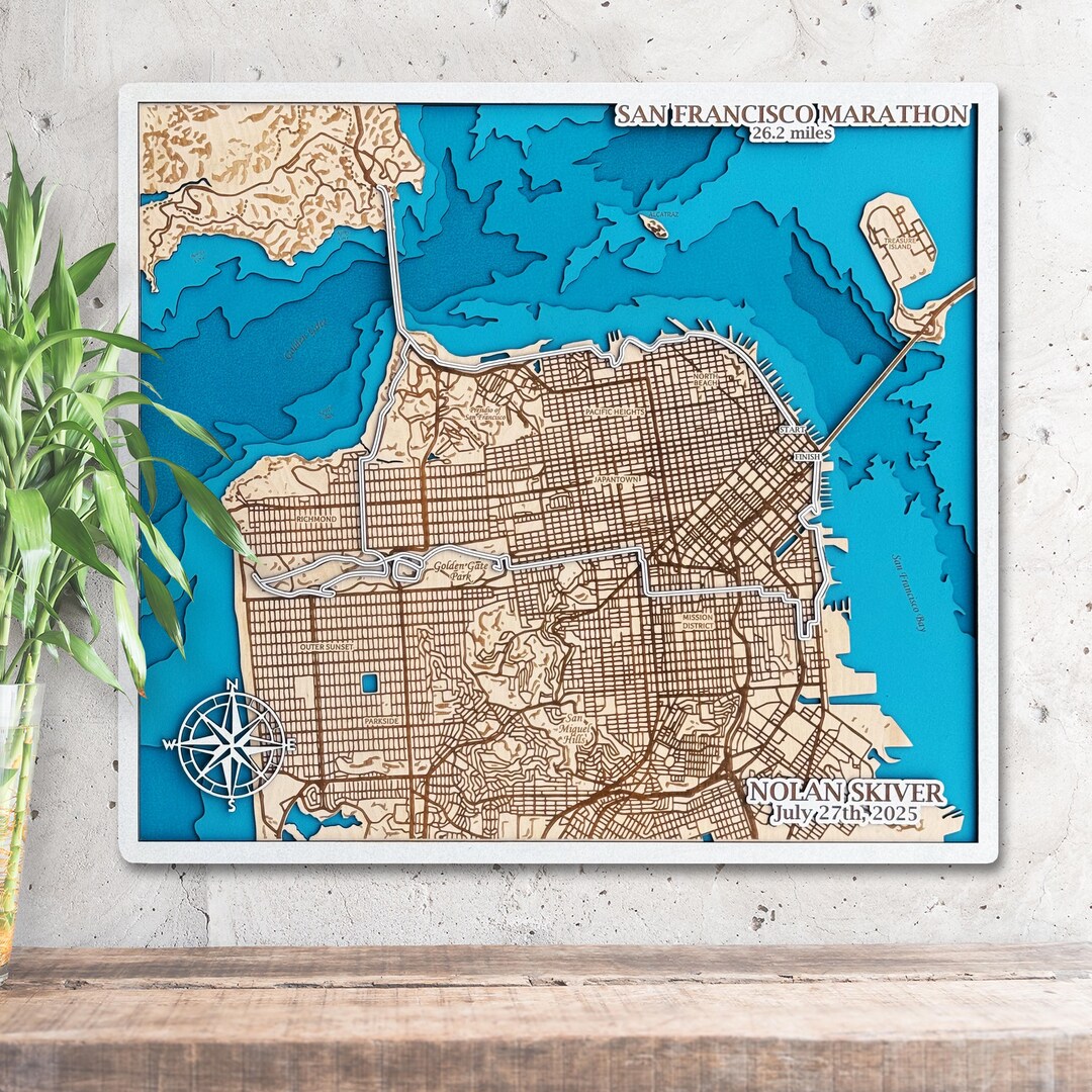 San Francisco Running Route 3D Wood Map Marathon Finisher Gift - Etsy