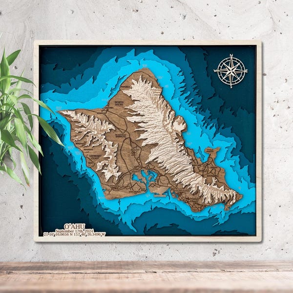Map of Oahu - Etsy