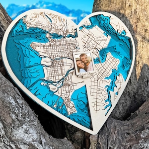 Custom Heart Map for Couples Long Distance Wall Art 3D Dual Location ...