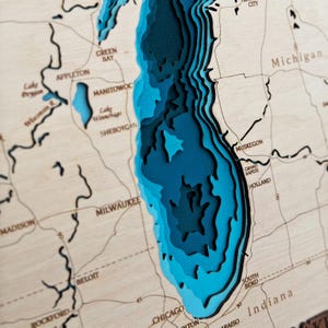 Lake Michigan Wood Map 3D - Etsy
