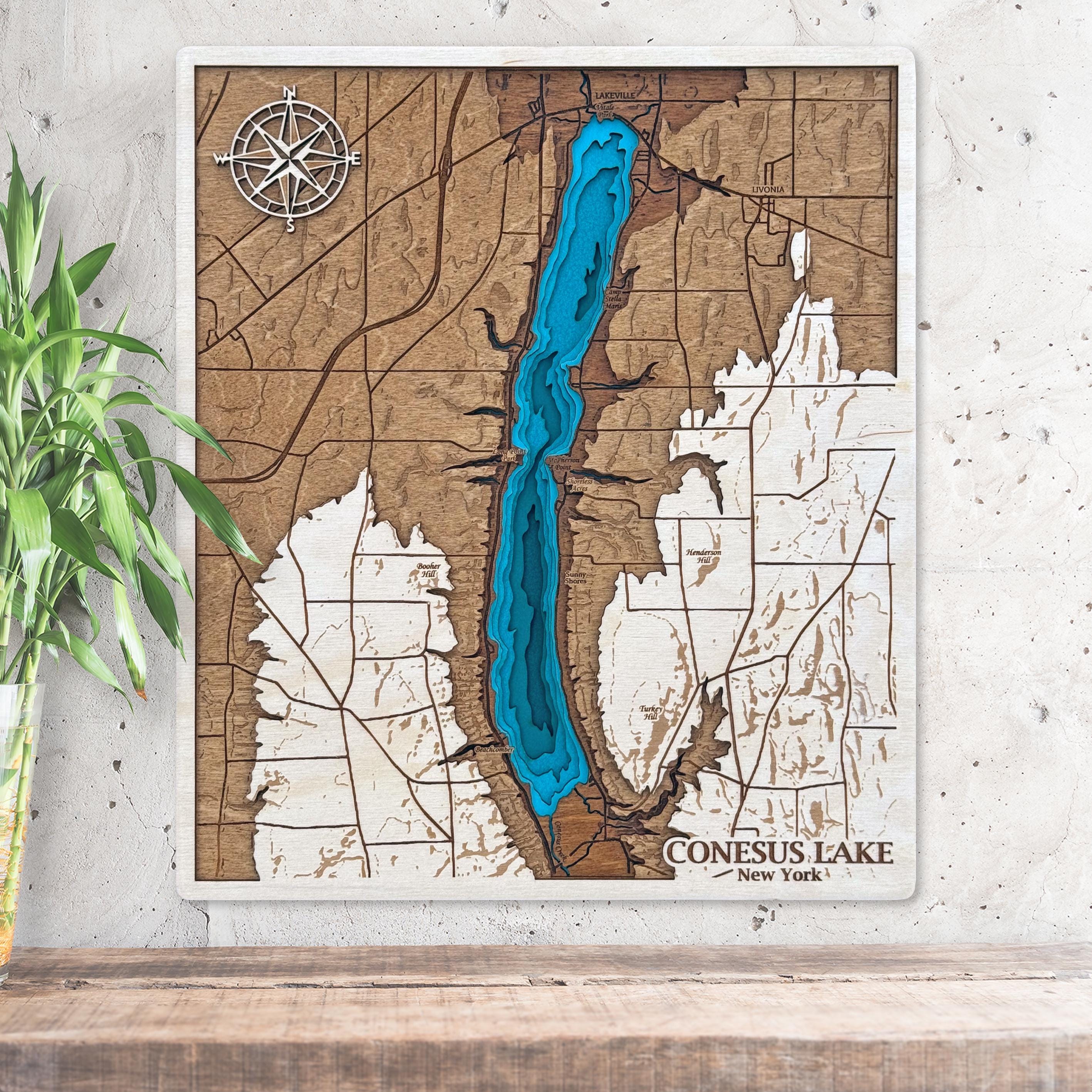 Conesus Lake New York 3D Wood Map - Etsy