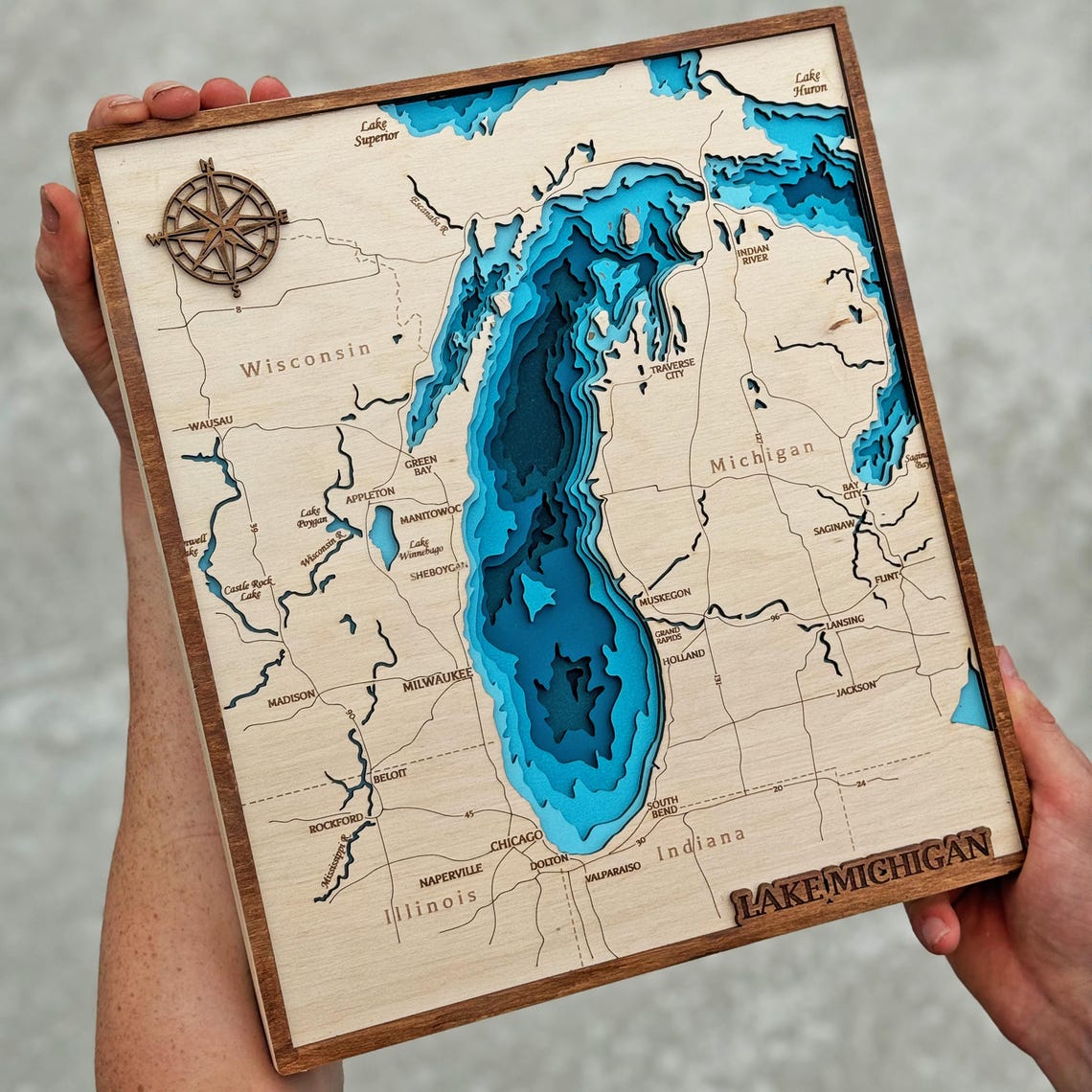 Lake Michigan Wood Map 3D - Etsy