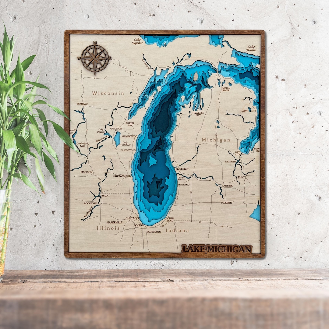 Lake Michigan Wood Map 3D - Etsy