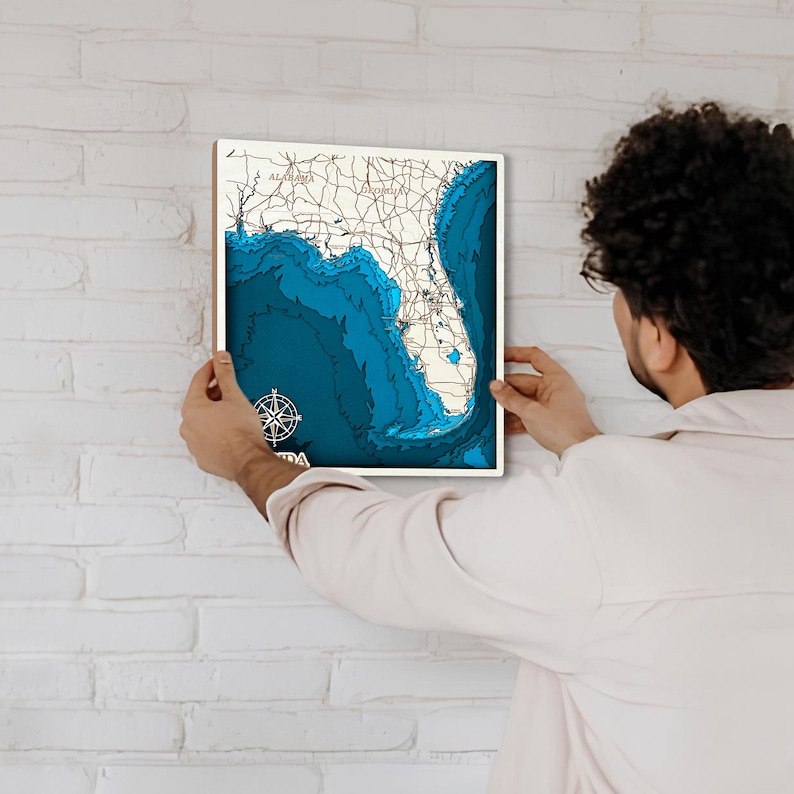 3D Florida Wood Map: Nautical Topographic Coastal Art - Etsy