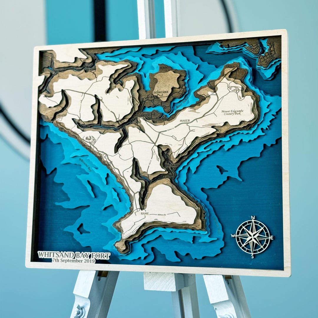 Whitsand Bay Fort Wood Map 3D - Etsy