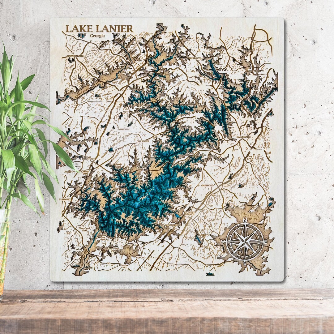 Lake Lanier Map 3D Wood With Laser Cut File - Etsy