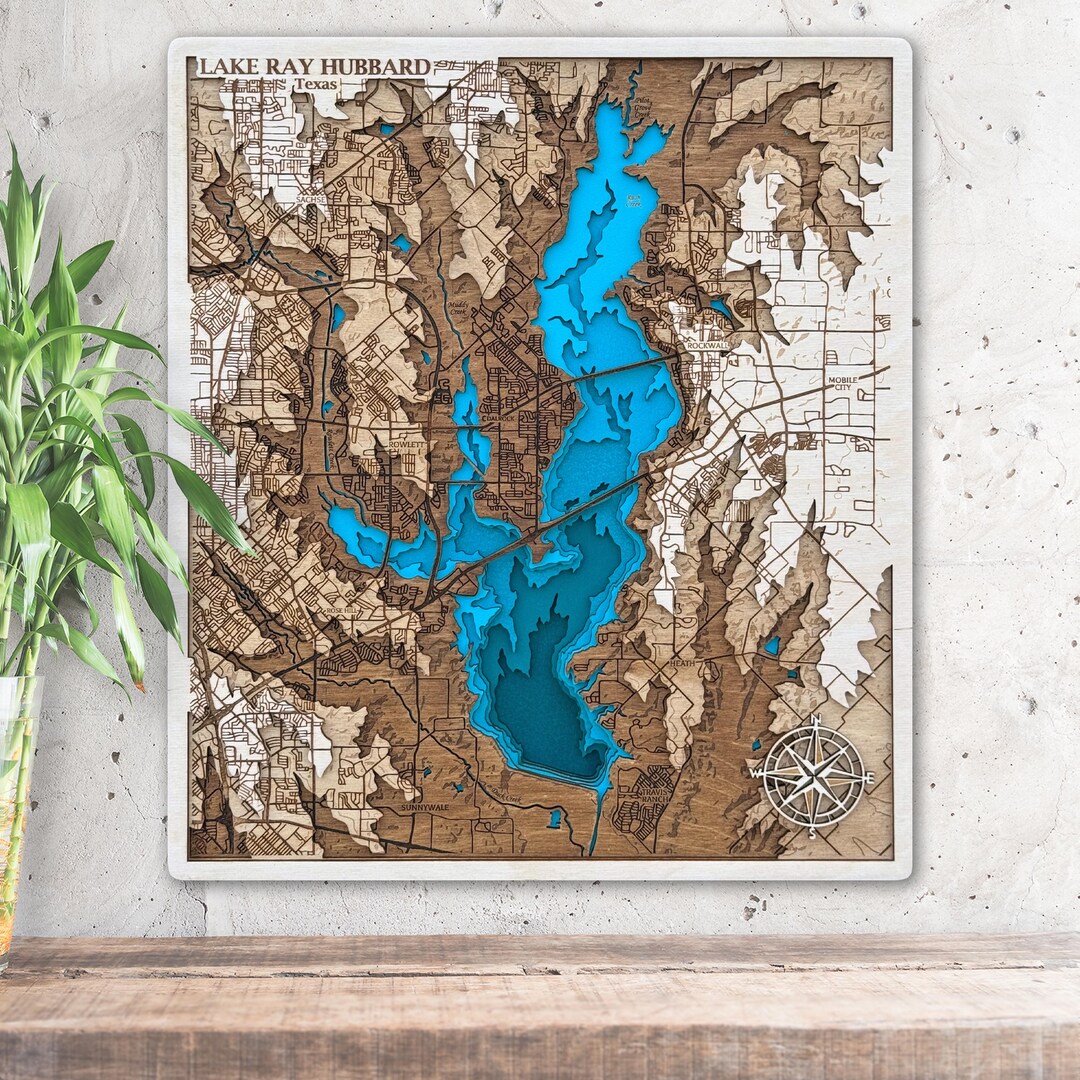 Lake Ray Hubbard Texas 3D Wood Map - Etsy