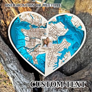 Custom Heart Map for Couples Long Distance Wall Art 3D Dual Location ...