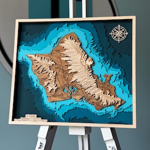 Oahu Island Wood Map 3D - Etsy