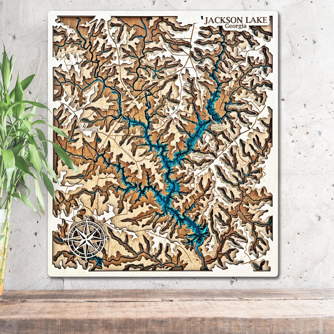 Jackson Lake Map 3D Wood - Etsy