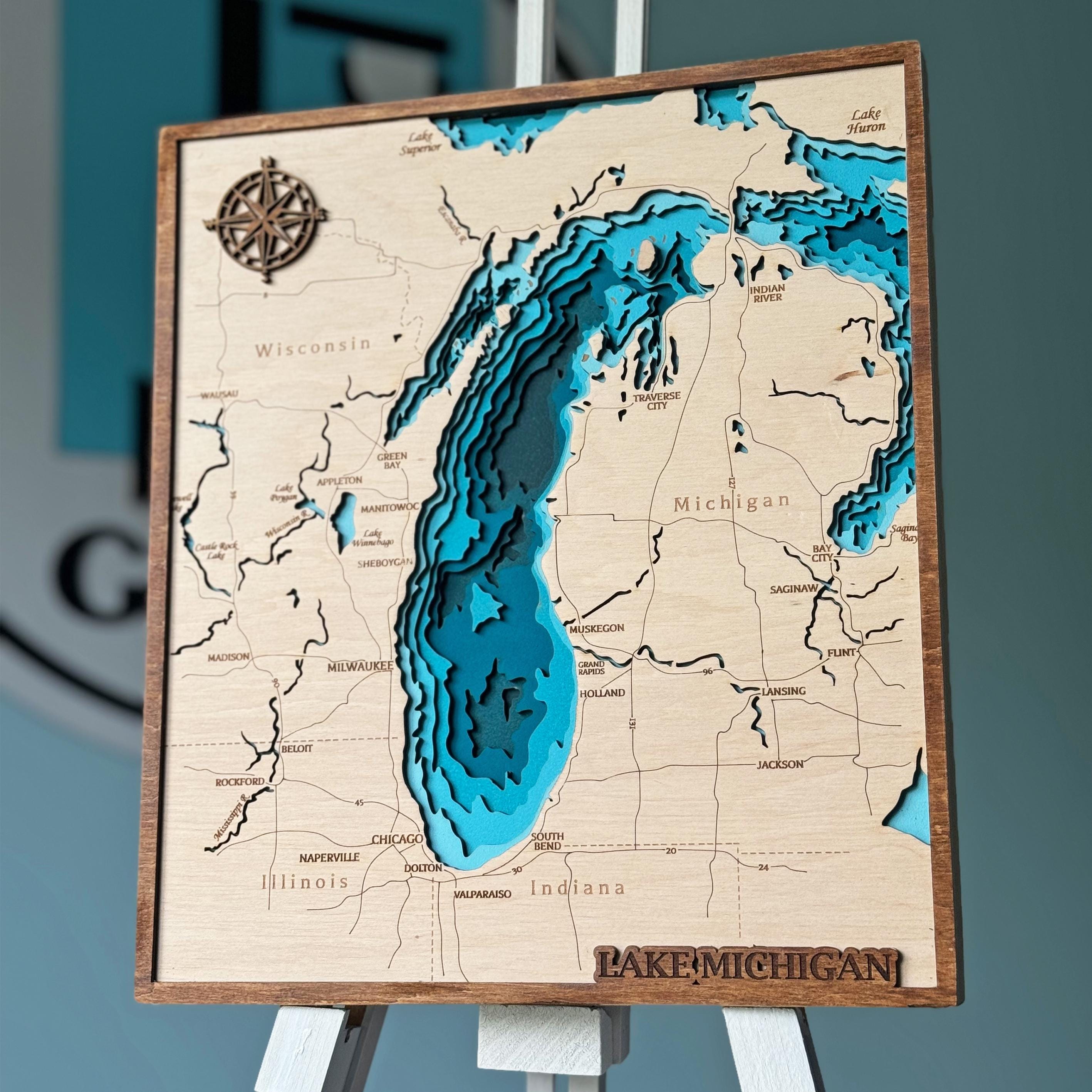 Lake Michigan Wood Map 3D - Etsy