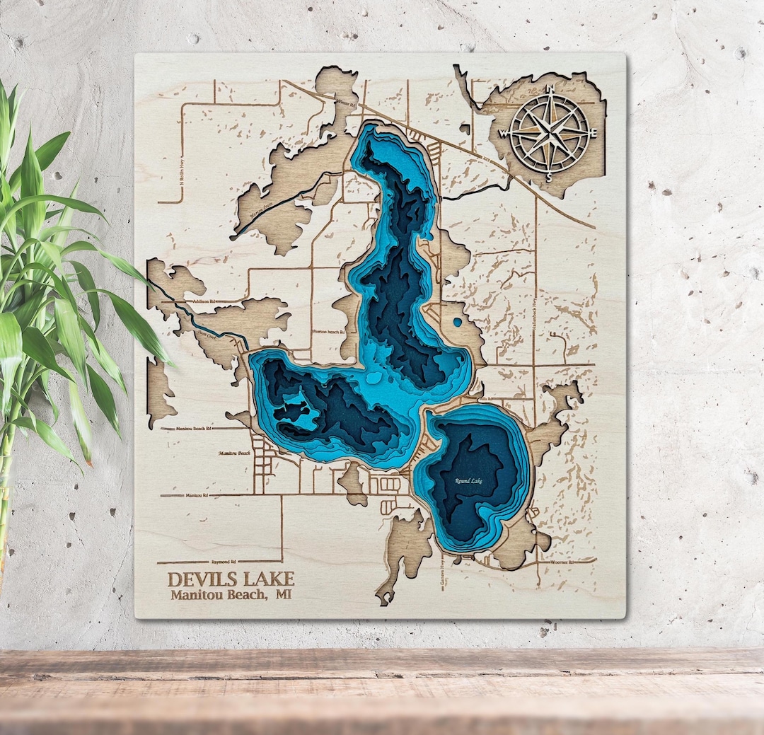 Devils Lake Map 3D Wood - Etsy