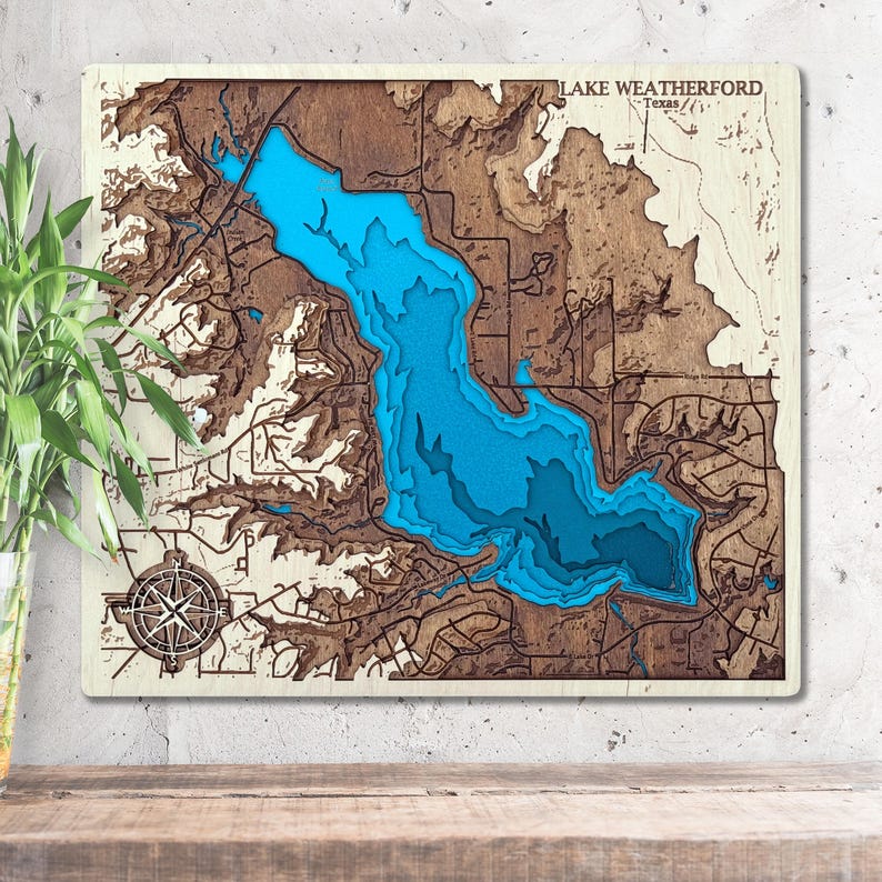 Lake Weatherford 3D Wooden Map Texas Home Decor - Etsy