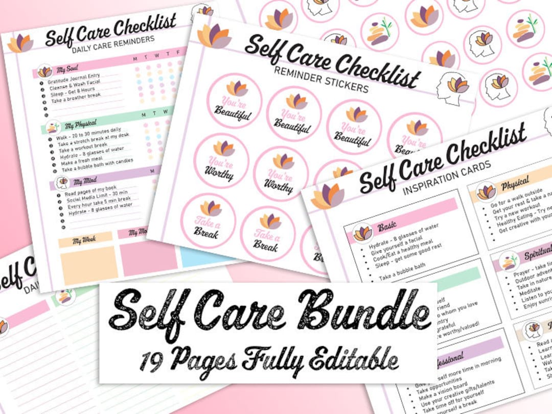 Self Care Bundle, Self Care Checklists, Self Care Planner, Self Care ...