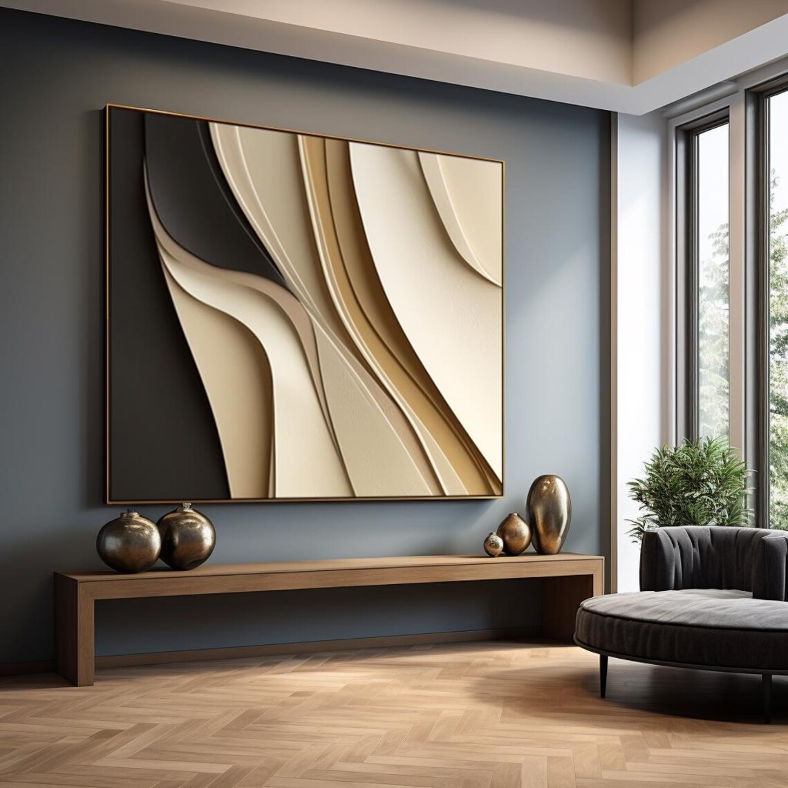 3D Textured Abstract Art Living Room Décor, Geometric Wall Art ...