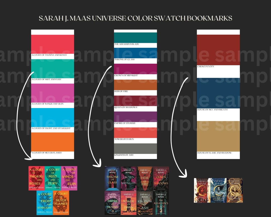 SJM Color Swatch Bookmarks: ACOTAR, TOG, Crescent City (digital ...