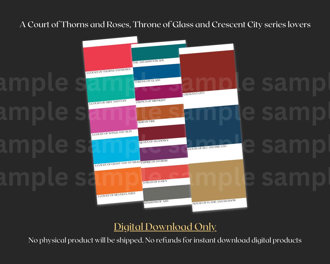 SJM Color Swatch Bookmarks: ACOTAR, TOG, Crescent City (digital ...