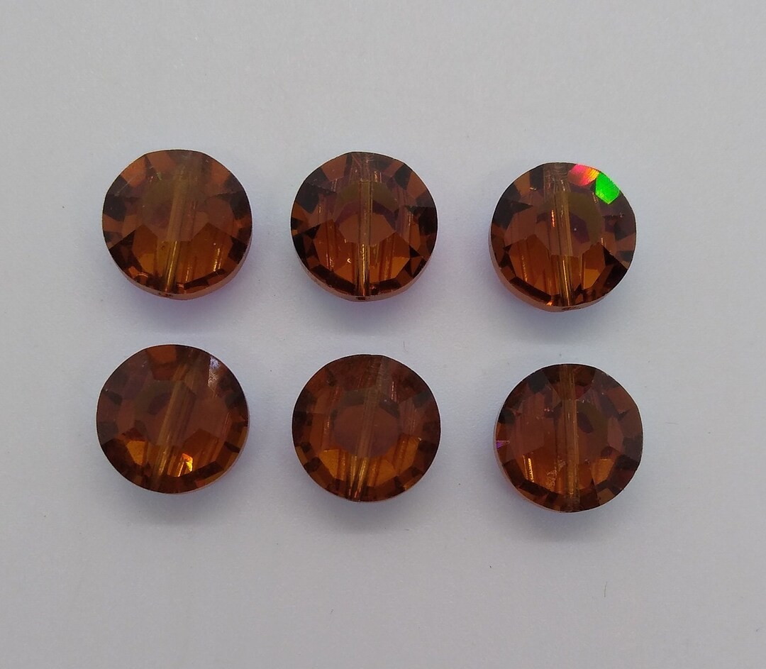 Swarovski Crystal Smoked Topaz AB Lentil 5100 Beads; 8mm (12), 10mm (6), 12mm (6), 14mm (4 ...