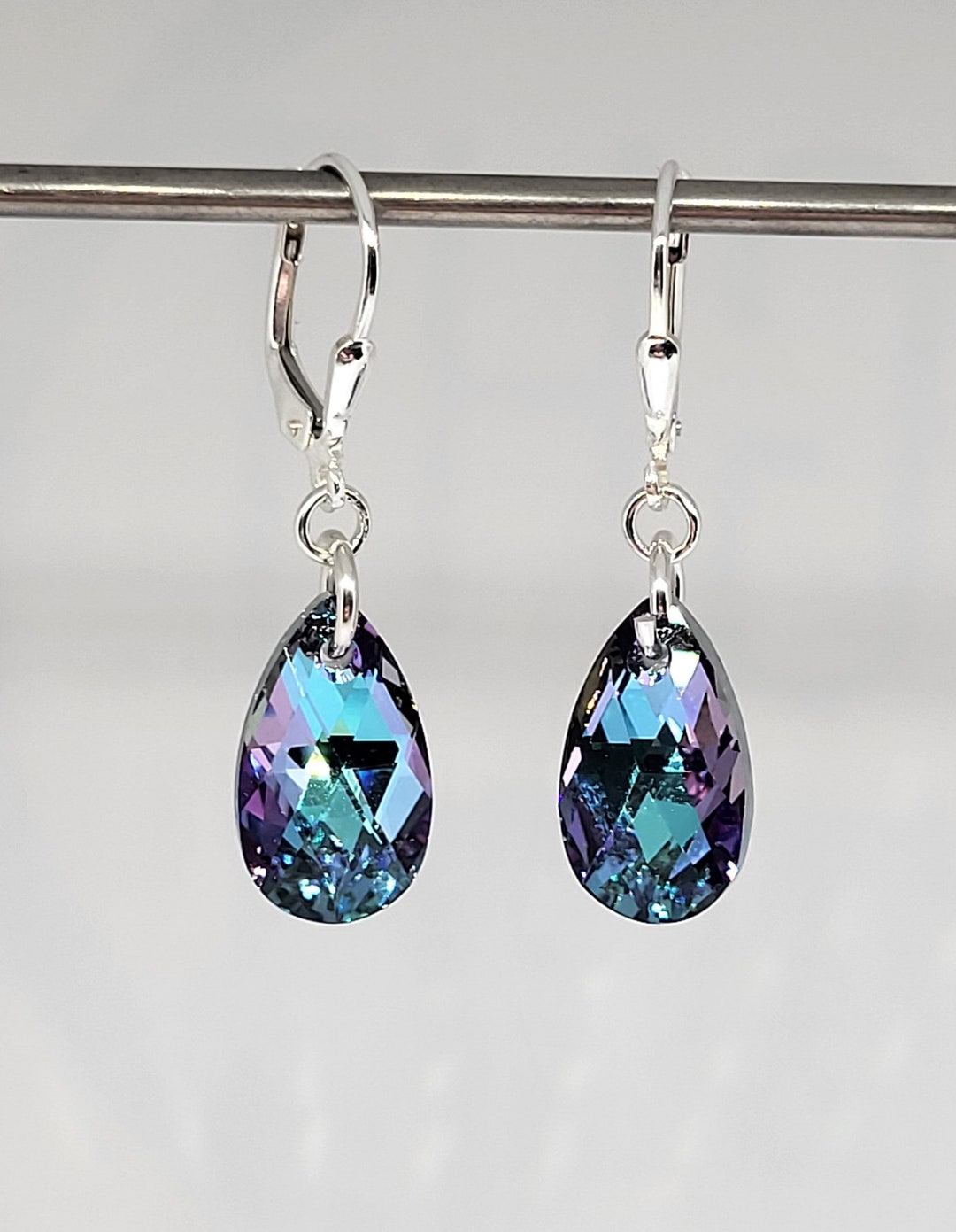 Sterling Silver Swarovski Crystal Vitrail Light Pear 6106 Earrings ...