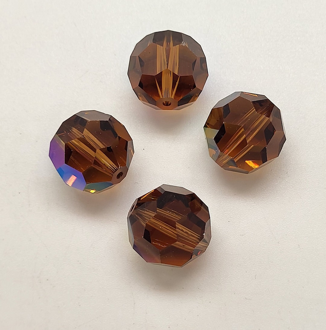 4pc Swarovski Crystal Smoked Topaz AB Faceted Round 5000 Beads; 2 Sizes: 14mm or 16mm; Large ...