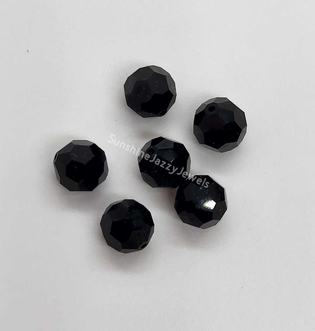 Swarovski Crystal Jet Black Faceted Round 5000 Beads; 10mm (6pc) or ...