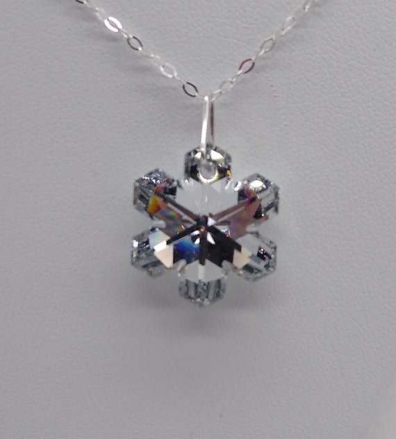 Sterling Silver Swarovski Crystal Comet Argent Light CAL 20mm Snowflake Pendant Necklace Limited Edition Metallic Light Silver Etsy