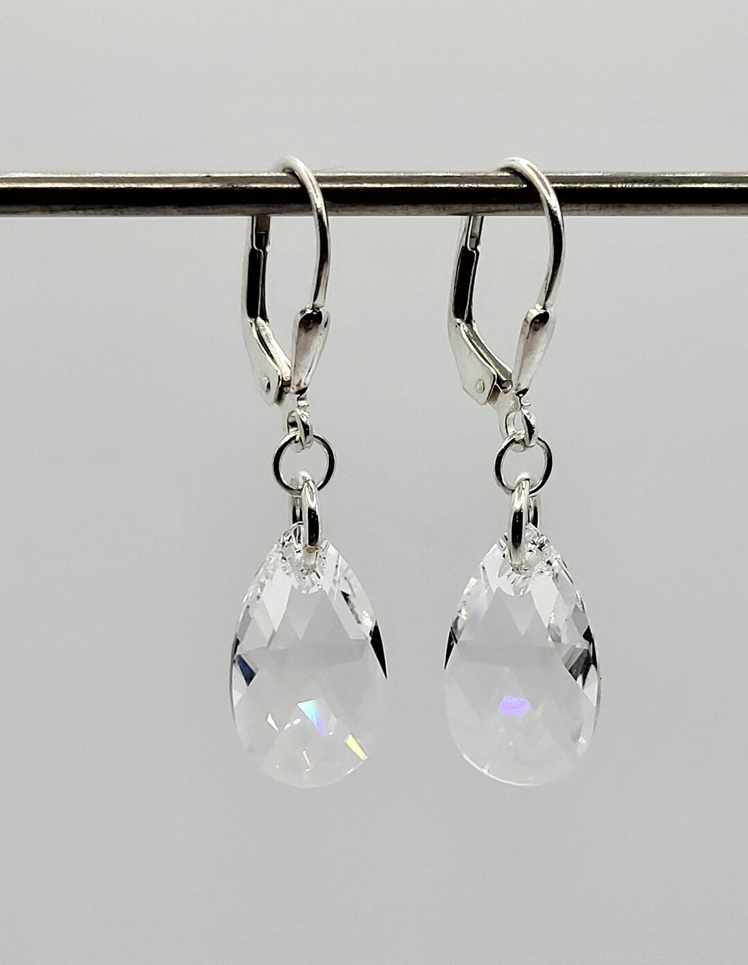 Sterling Silver Swarovski Crystal Clear Pear 6106 Earrings; Leverback ...